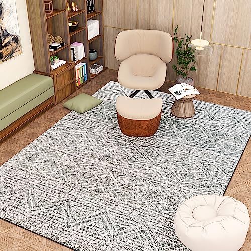 Handicrafts Home Wool Rug - 8x10 feet Handmade Area Rug - Premium Hand-Tufted Wool Boho Area Rug - Modern Decorative Rug for Office, Home, Hallway - Made in India - Still River Grey