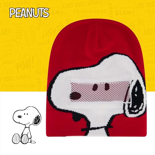 Peanuts Snoopy Beanie Hat, Knit Roll Down Cuffed Winter Cap, Red, One Size