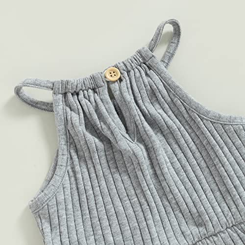 Mubineo Toddler Baby Girl Summer Basic Plain Sleeveless Halter Romper Jumpsuit Overalls Clothes (Grey, 3 Years)