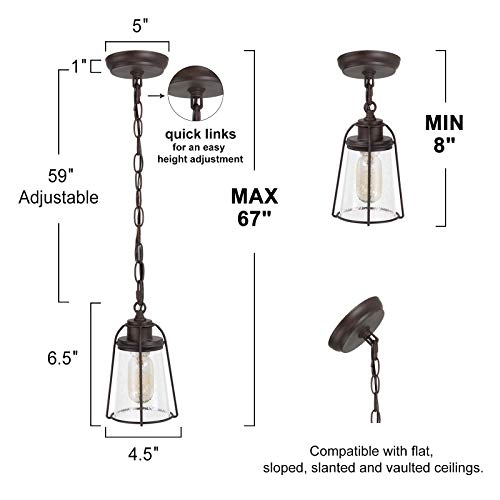 KSANA Farmhouse Pendant Lighting, Mini Rustic Hanging Light Fixture with Seeded Glass Shade for Kitchen Island, Foyer, Hallway, Bedroom and Entryway, Bronze