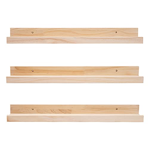 MBYD 24 Inch Floating Shelves Natural Wood Set of 3, Wall Mount Picture Ledge Wooden Wall Shelf for Home Decoration for Bedroom, Living Room, Office, Kitchen, 3 Same Dimensions