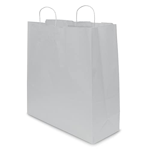 Prime Line Packaging Extra Large White Gift Bags with Handles, Kraft Shopping Tote for Small Business, Boutiques, Merchandise, Bulk,18x7x18.75 50 Pack