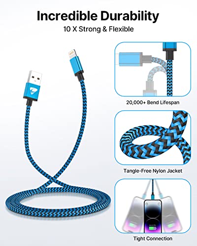 iPhone Charger Cord 3ft 3Pack MFi Certified Lightning Cable Fast Charging Nylon Braided Phone Charger Cable Compatible with iPhone 14 13 Pro 12 Pro 11 Pro Xs Max Xr 8 7Plus SE