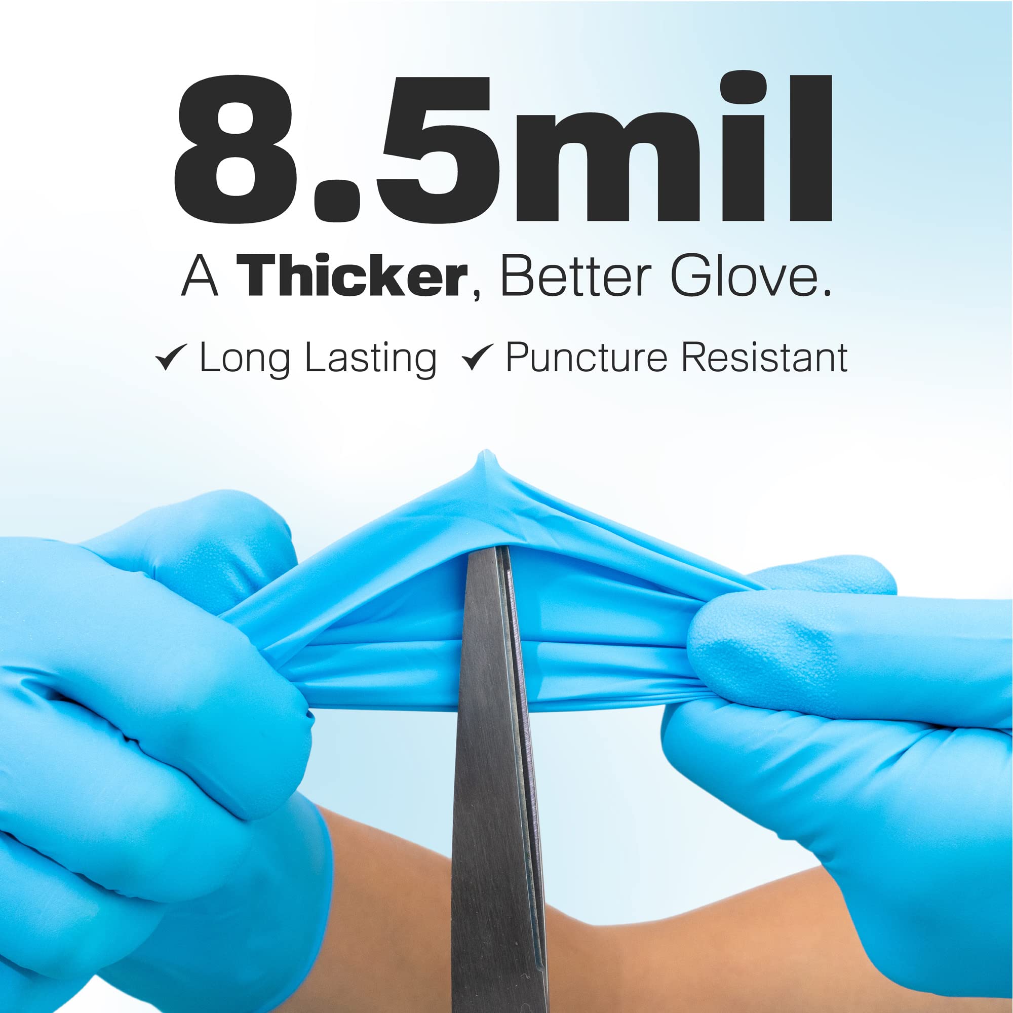 Raxwell Rubber Gloves Disposable Latex Free | Extended Cuff 8.5 Mil Long Heavy Duty Nitrile Gloves Large | 50 Count | Powder Free, Food Grade & Safe | Rubber, Ambidextrous & Non Latex