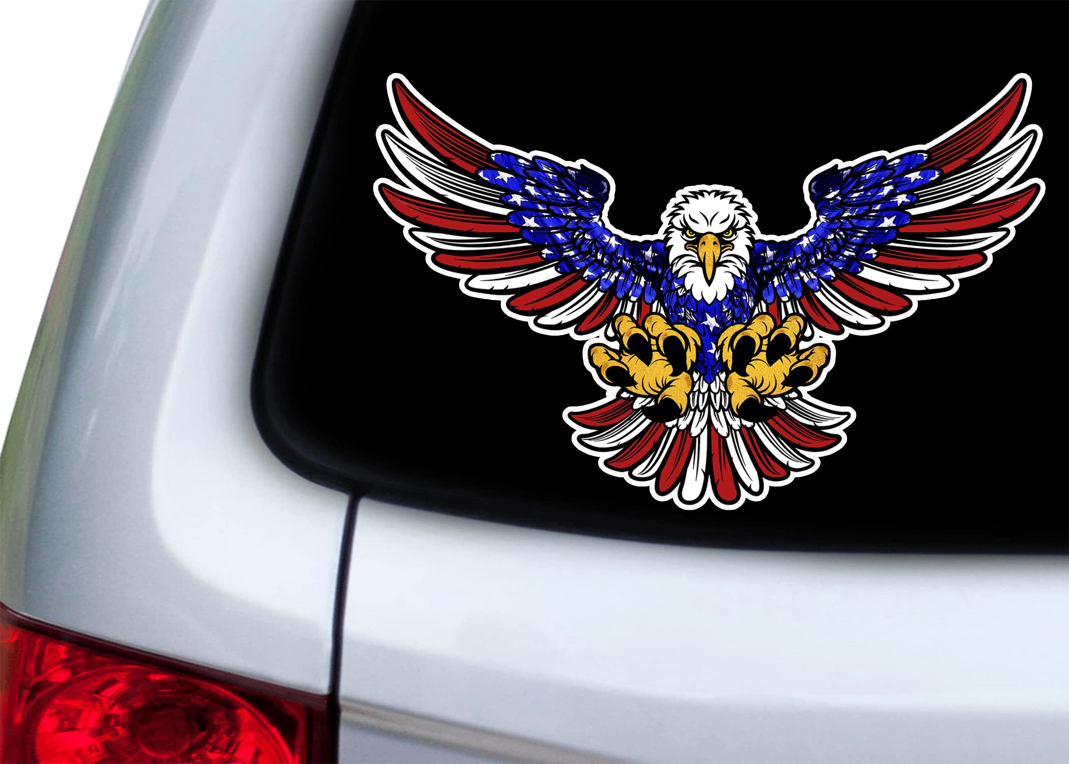 Rogue River Tactical Large 10"x6" American Eagle USA Flag Car Decal Window Die Cut Patriotic Auto Bumper Sticker Vinyl Decal for Car Truck RV SUV Boat Support US Military
