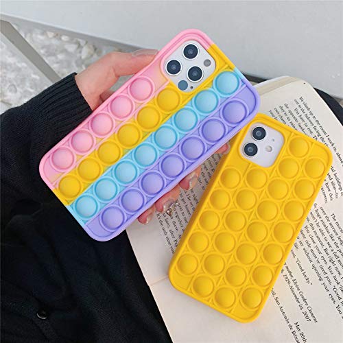 MME Pop It Phone Case for iPhone 4 / 4s Case for Girls Women Cute Cartoon Fun Funny Soft Silicone Cover, Stress Reliever Fidget Bubble Rainbow Unicorn Cases with Pink Pig Lanyard