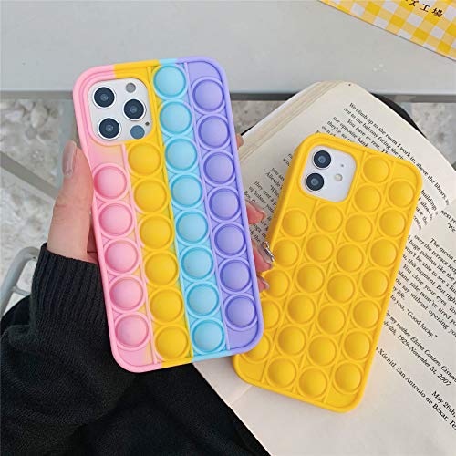 MME Pop It Phone Case for iPhone 4 / 4s Case for Girls Women Cute Cartoon Fun Funny Soft Silicone Cover, Stress Reliever Fidget Bubble Rainbow Unicorn Cases with Pink Pig Lanyard