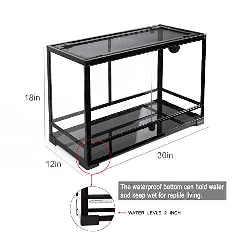 REPTI ZOO Tempered Glass Reptile Terrarium 30 Gallon, Wide Reptile Tank 30" x 12"x 18" for Reptile Pets Bearded Dragon Gecko Lizard, Double Front Opening Doors Top Screen Ventilation