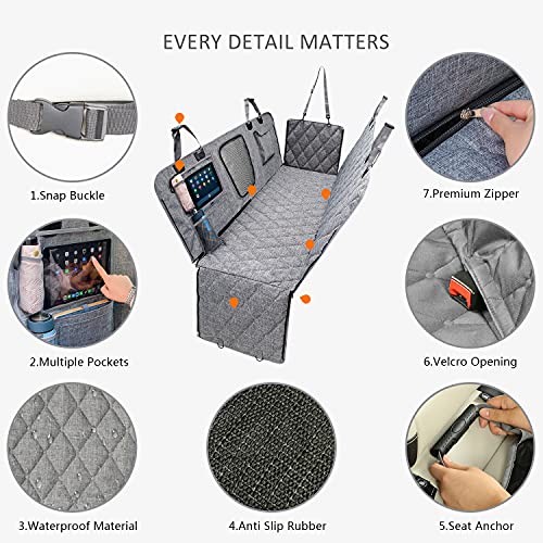 Hanjo Pets Car Dog Cover Back Seat - Car Hammock for Dogs Waterproof - Dog Car Seat Cover for Backseat with Mesh Window Multiple Pockets for Car/SUV Nonslip Rubber Back Washable Material