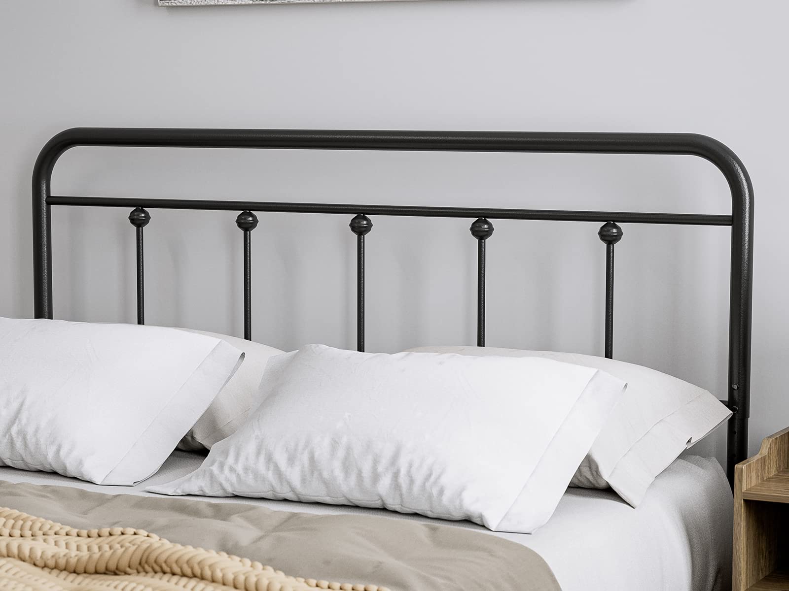 IKIFLY Metal Queen Size Headboard, Adjustable Height, Farmhouse Victorian Style, Easy Assembly, Steel Headboard Only for Bedroom, Black