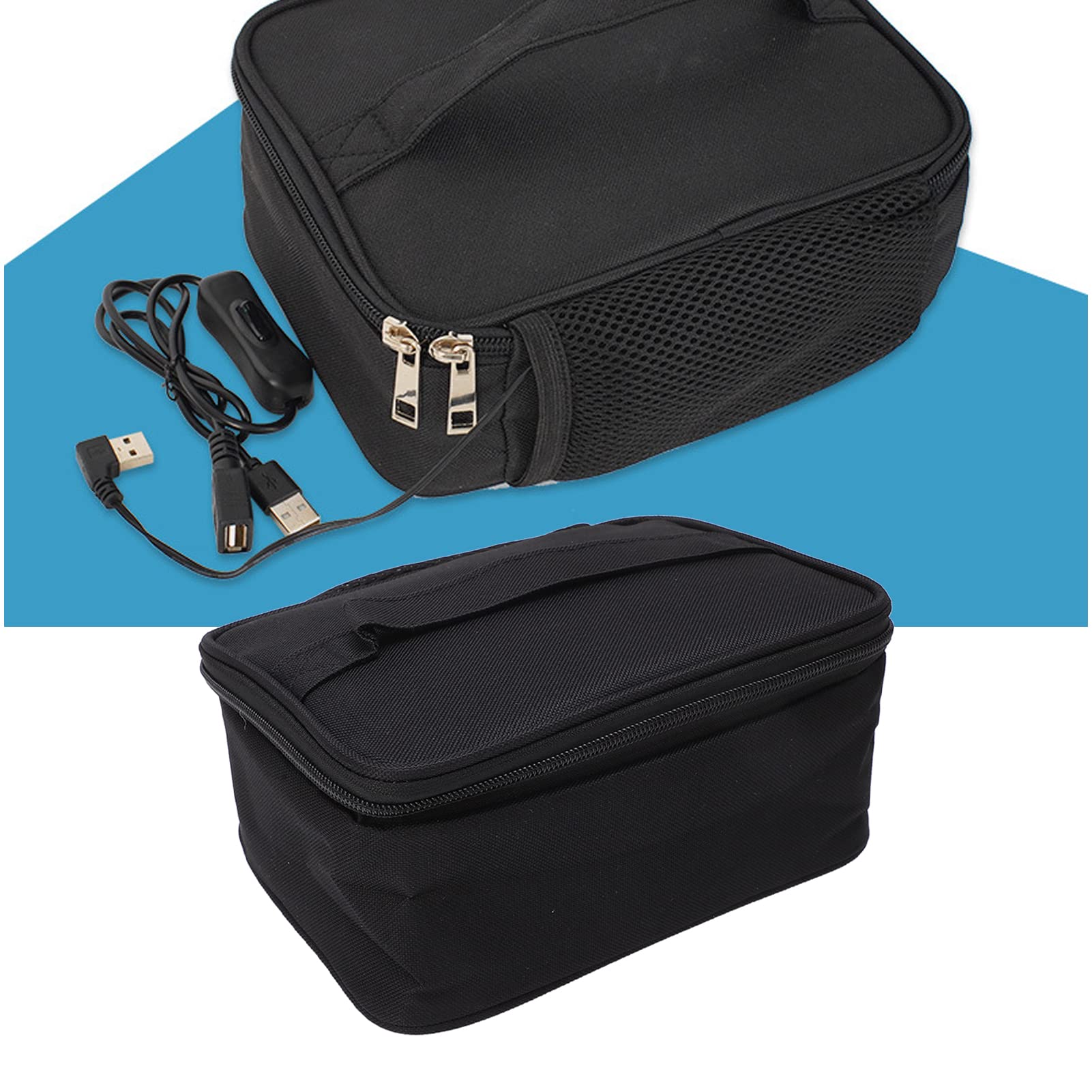 Mini Portable Oven, Waterproof Car Food Warmer, Aluminum Film Liner Electric Lunch Box with USB Plug and 2 Heating Methods, for Work