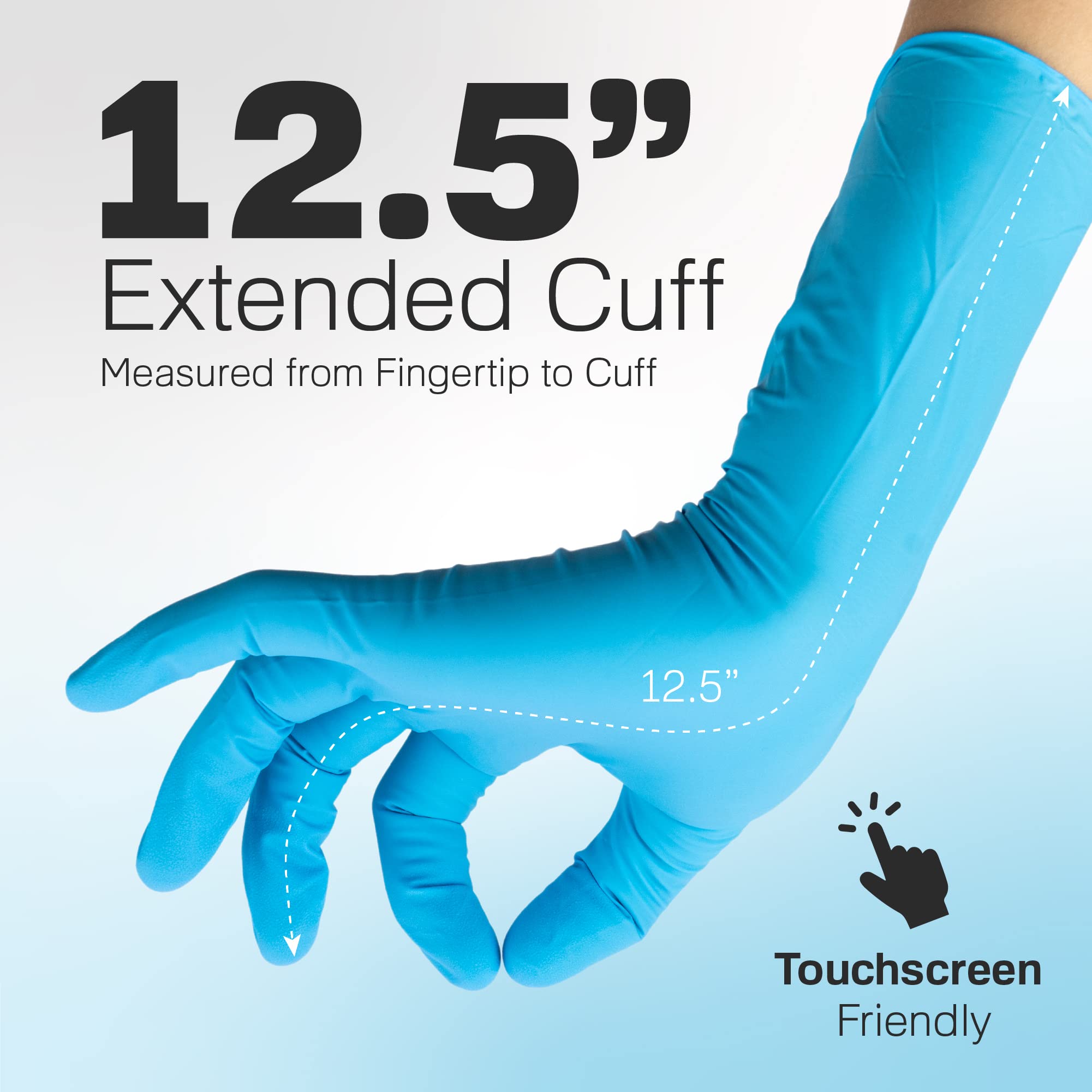 Raxwell Rubber Gloves Disposable Latex Free | Extended Cuff 8.5 Mil Long Heavy Duty Nitrile Gloves Large | 50 Count | Powder Free, Food Grade & Safe | Rubber, Ambidextrous & Non Latex
