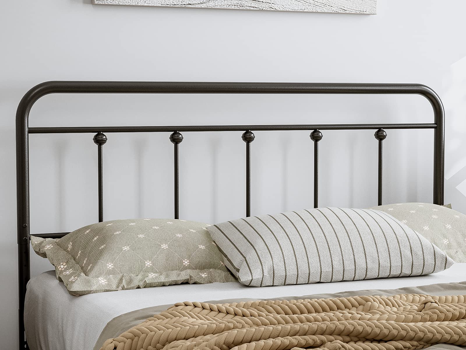 IKIFLY Metal Queen Size Headboard, Adjustable Height, Farmhouse Victorian Style, Easy Assembly, Steel Headboard Only for Bedroom, Black