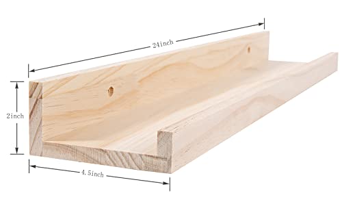 MBYD 24 Inch Floating Shelves Natural Wood Set of 3, Wall Mount Picture Ledge Wooden Wall Shelf for Home Decoration for Bedroom, Living Room, Office, Kitchen, 3 Same Dimensions