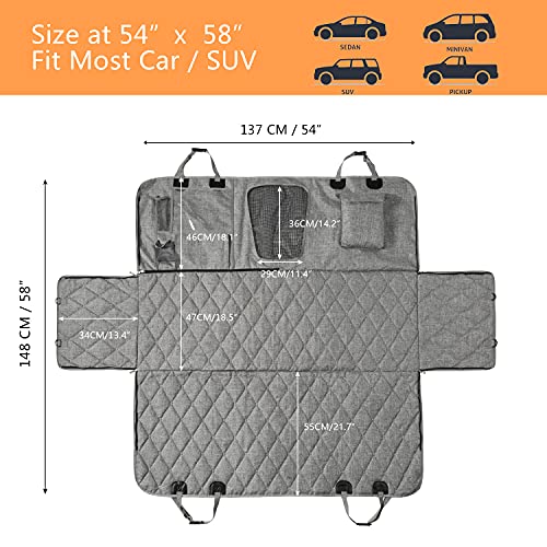 Hanjo Pets Car Dog Cover Back Seat - Car Hammock for Dogs Waterproof - Dog Car Seat Cover for Backseat with Mesh Window Multiple Pockets for Car/SUV Nonslip Rubber Back Washable Material