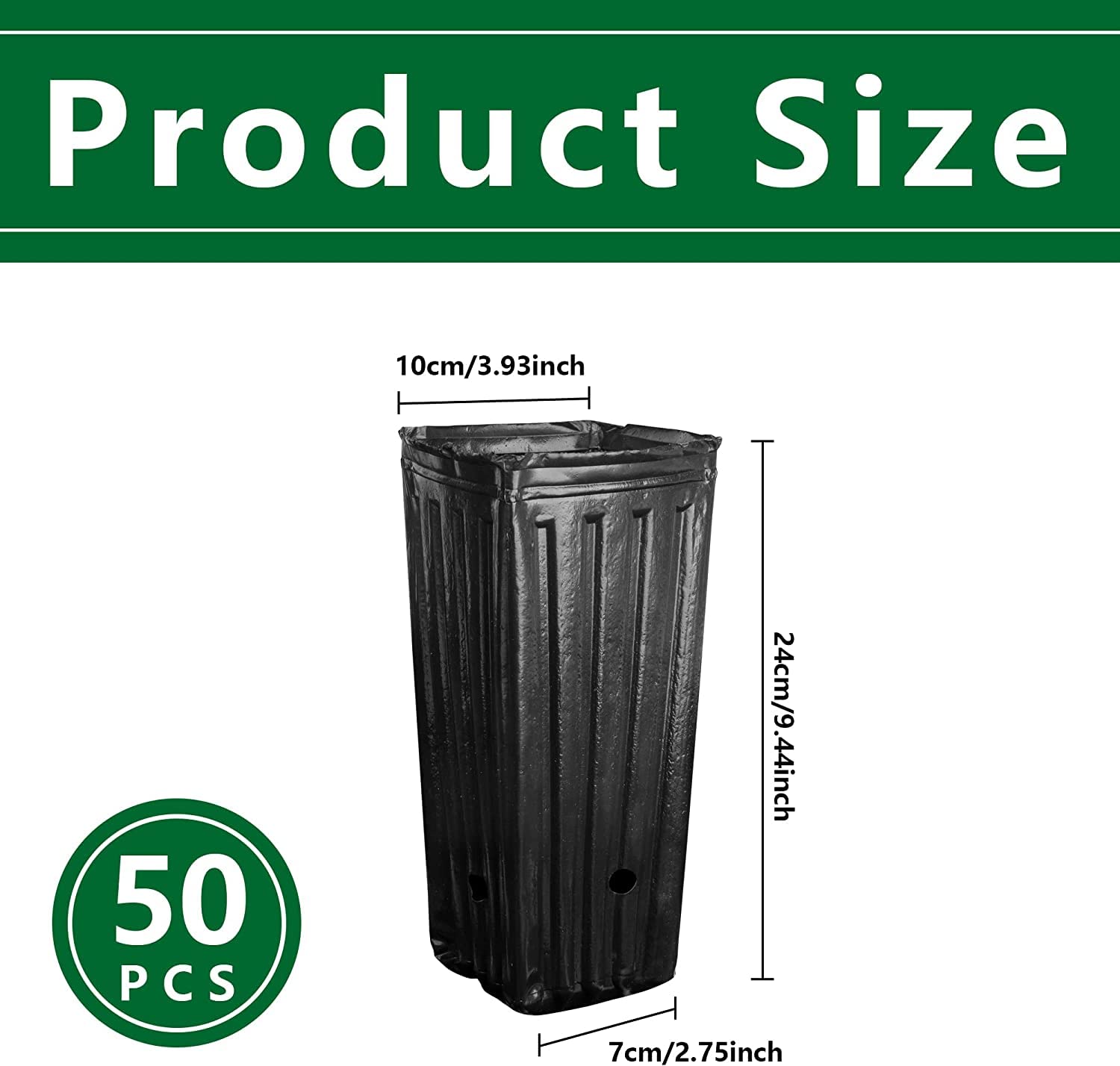 RunNico 50pcs Plastic Deep Plant Nursery Pots, 9.44”Tall Tree Pots,Black Deep Seedling Container Pots with Drainage Holes for Indoor Outdoor Gardening (3.93" Wx9.44 H)