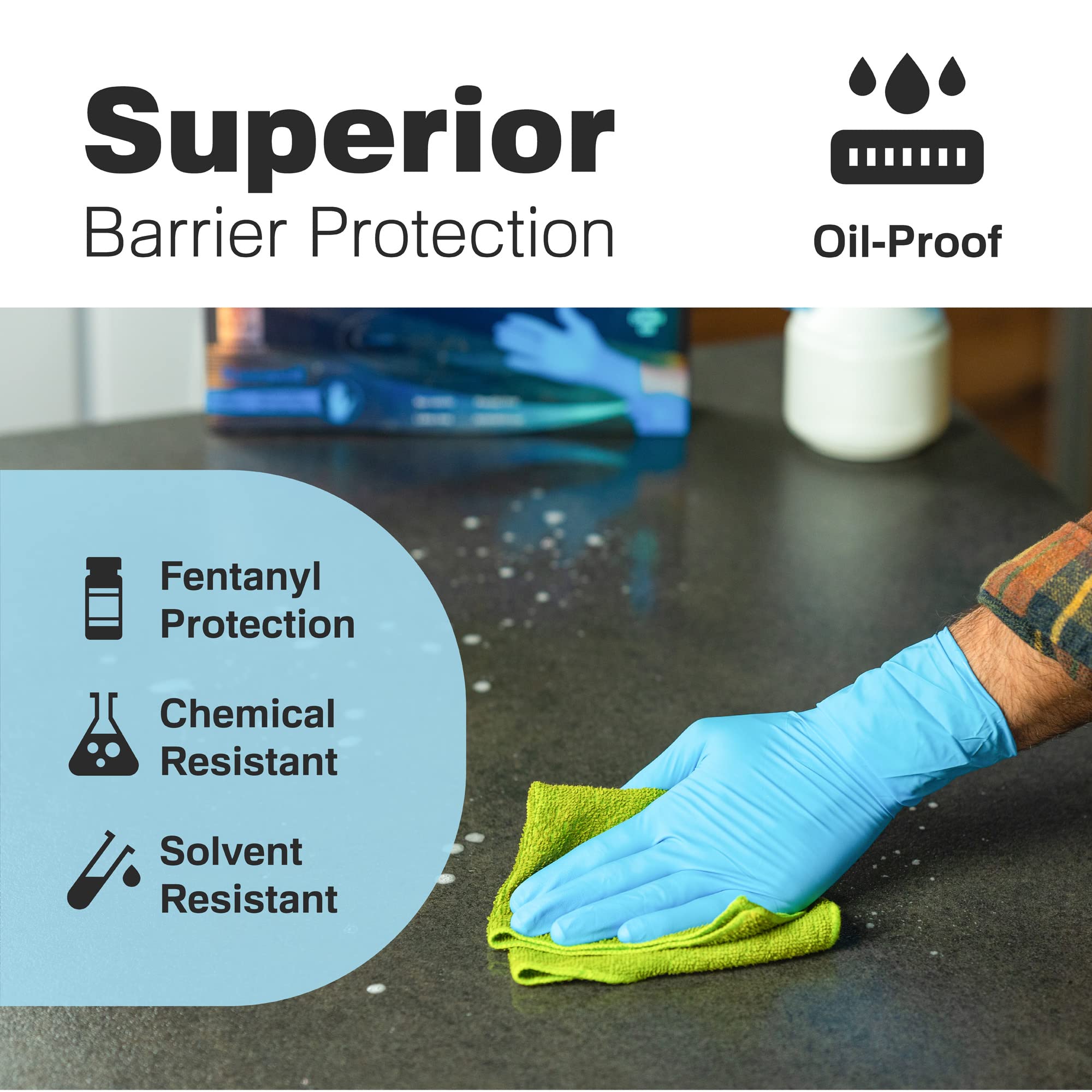 Raxwell Rubber Gloves Disposable Latex Free | Extended Cuff 8.5 Mil Long Heavy Duty Nitrile Gloves Large | 50 Count | Powder Free, Food Grade & Safe | Rubber, Ambidextrous & Non Latex