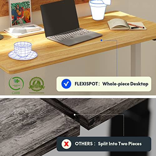FLEXISPOT Classic 3 Stages Dual Motor Electric Standing Desk 55x28 Inches Whole-Piece Desk Board Height Adjustable Desk Electric Stand Up Desk Sit Stand Desk(White Frame + Natural Desktop)
