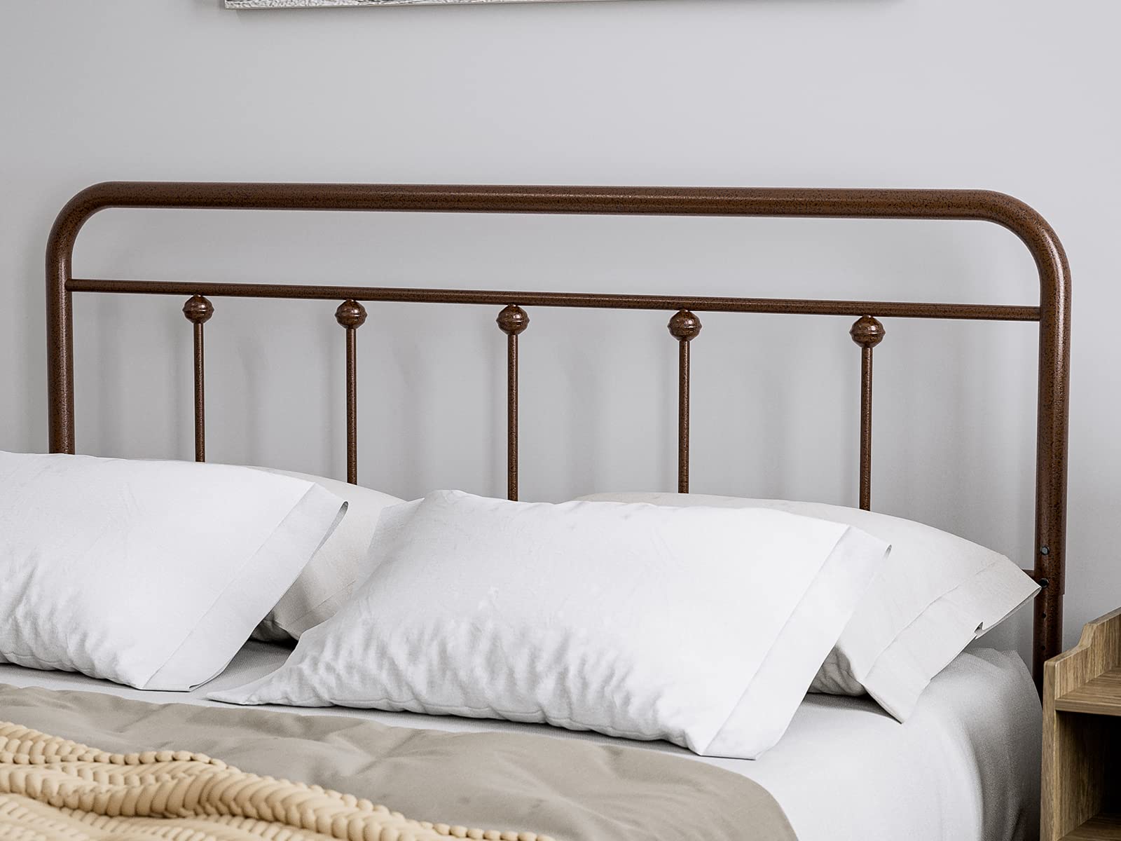 IKIFLY Metal Queen Size Headboard, Adjustable Height, Farmhouse Victorian Style, Easy Assembly, Steel Headboard Only for Bedroom, Brown/Queen