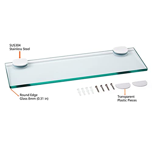 APROTOSS 16 inch Glass Shelf for Bathroom with Heavy Duty Brackets White , Glass Floating Shelf Brackets-Stainless Steel Die Metal - Cast Accessories , Wall Mounted Clear Glass Bathroom Shelf