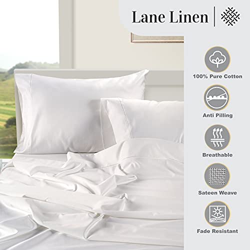 LANE LINEN King Size Pillow Case Set of 2 100% Egyptian Cotton Cases 1000 Thread Count Sateen White Cooling Cover - Perfect for Home Hotels & Hospital Use