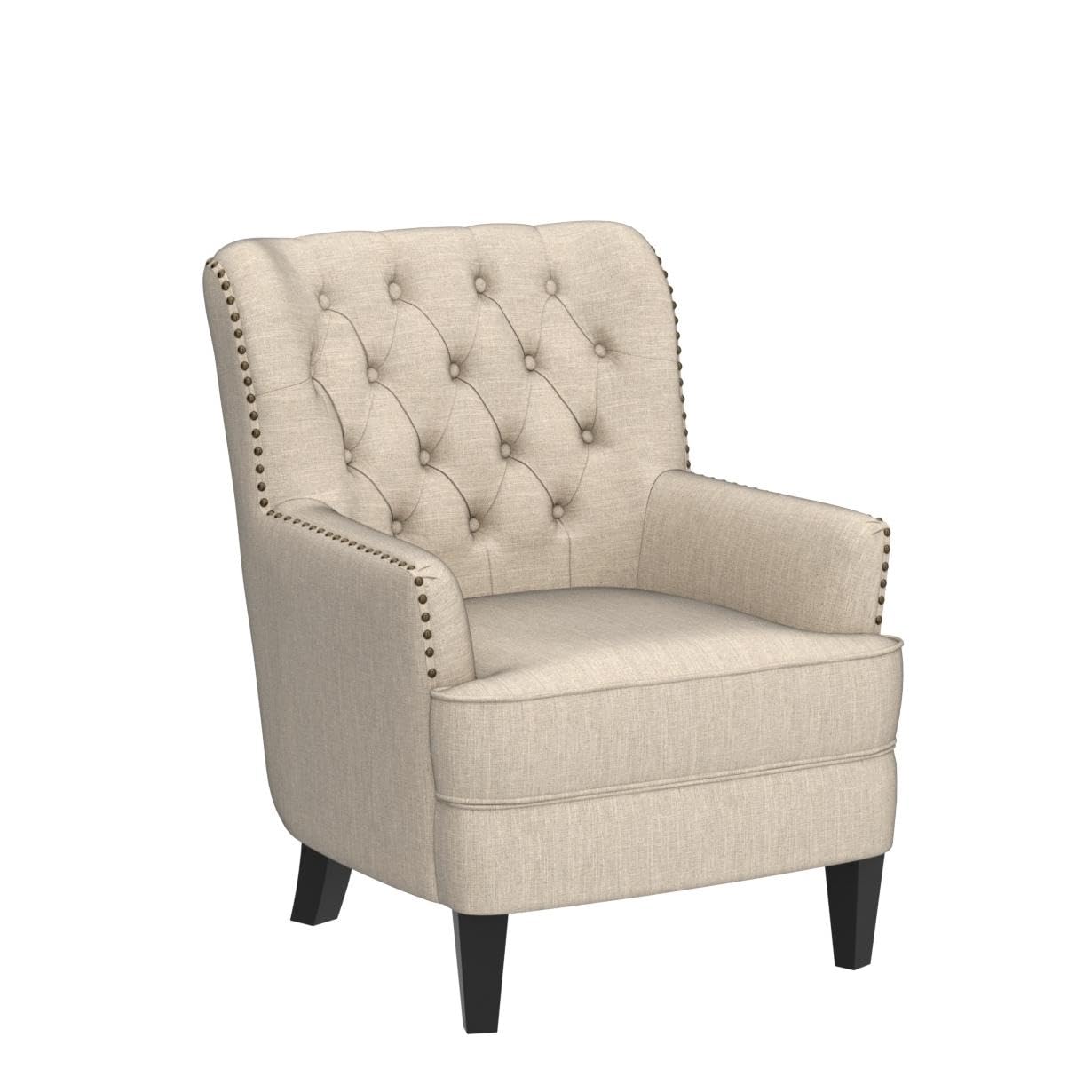 Rosevera Accent Chair and Ottoman Set - Button Tufted Armchair for Living ROM, Bedroom, Reading - Mid-Century Modern Lounge Chair Set - Beige