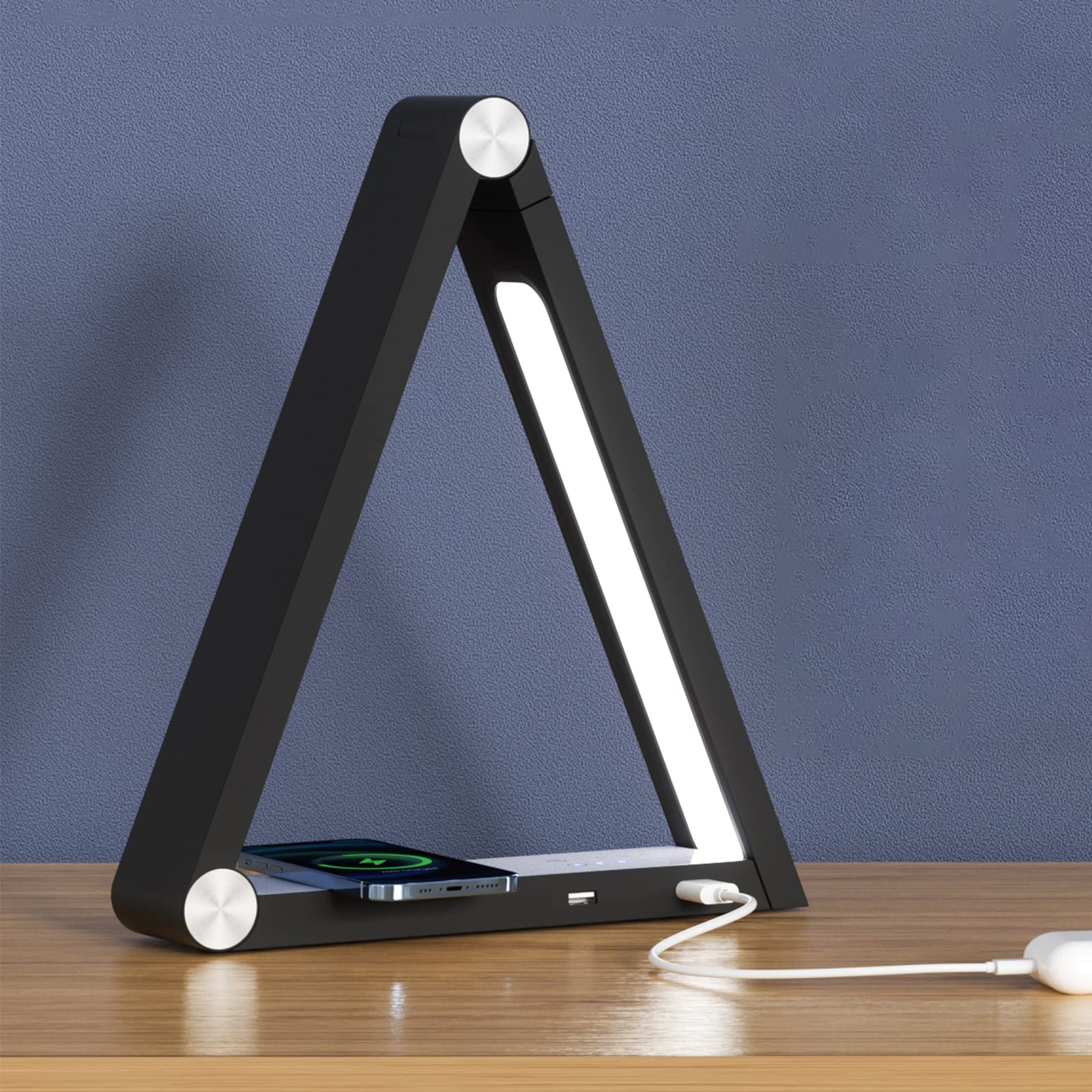 LED Desk Lamp Eye-Caring with Fast Wireless Charger, Table Lamp 96LED Lamp Beads 5 Modes Touch Control, CRI/RA≥95 Office Home Table Light Smart Adjustable, Foldable Night Light Type-C Port for Reading