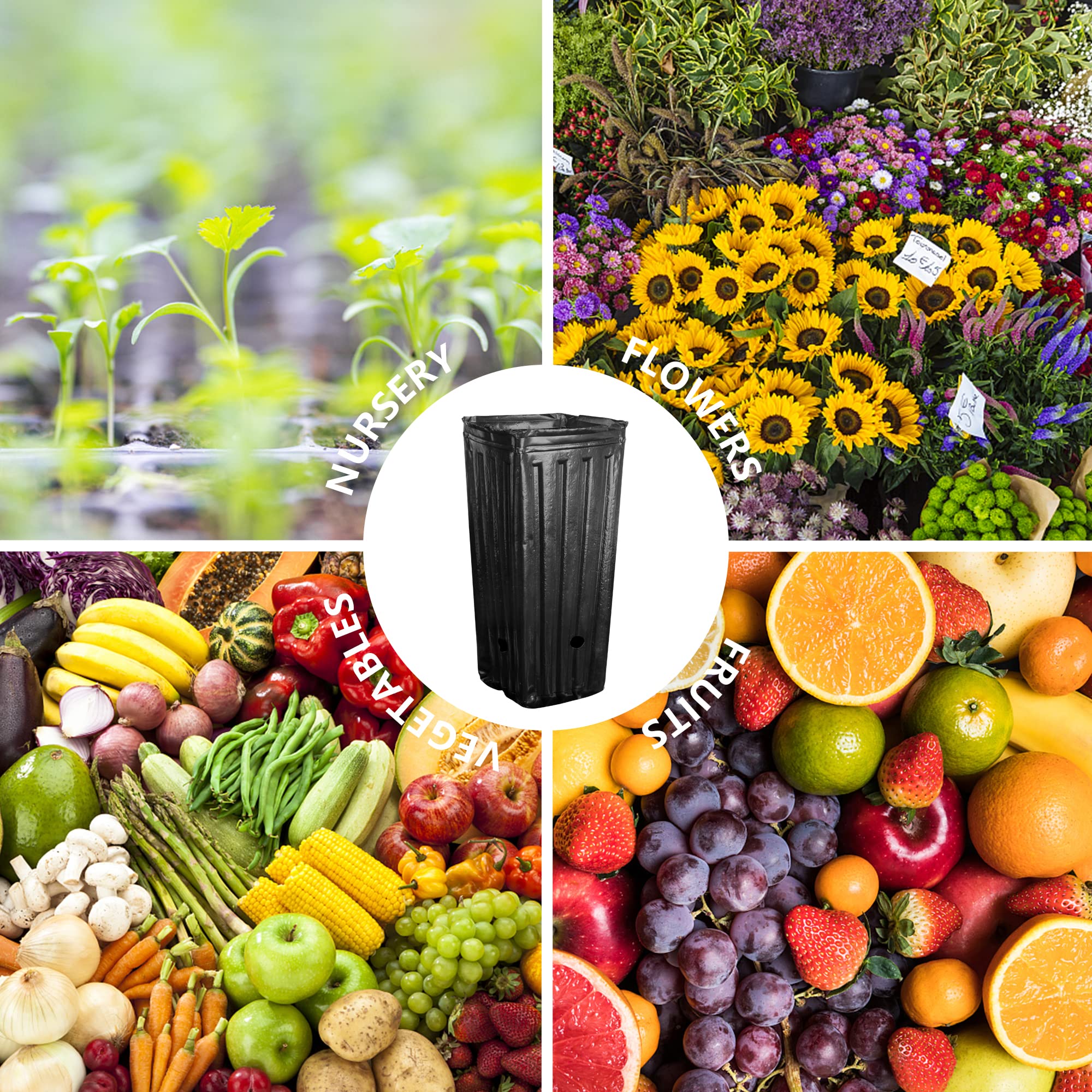 RunNico 50pcs Plastic Deep Plant Nursery Pots, 9.44”Tall Tree Pots,Black Deep Seedling Container Pots with Drainage Holes for Indoor Outdoor Gardening (3.93" Wx9.44 H)