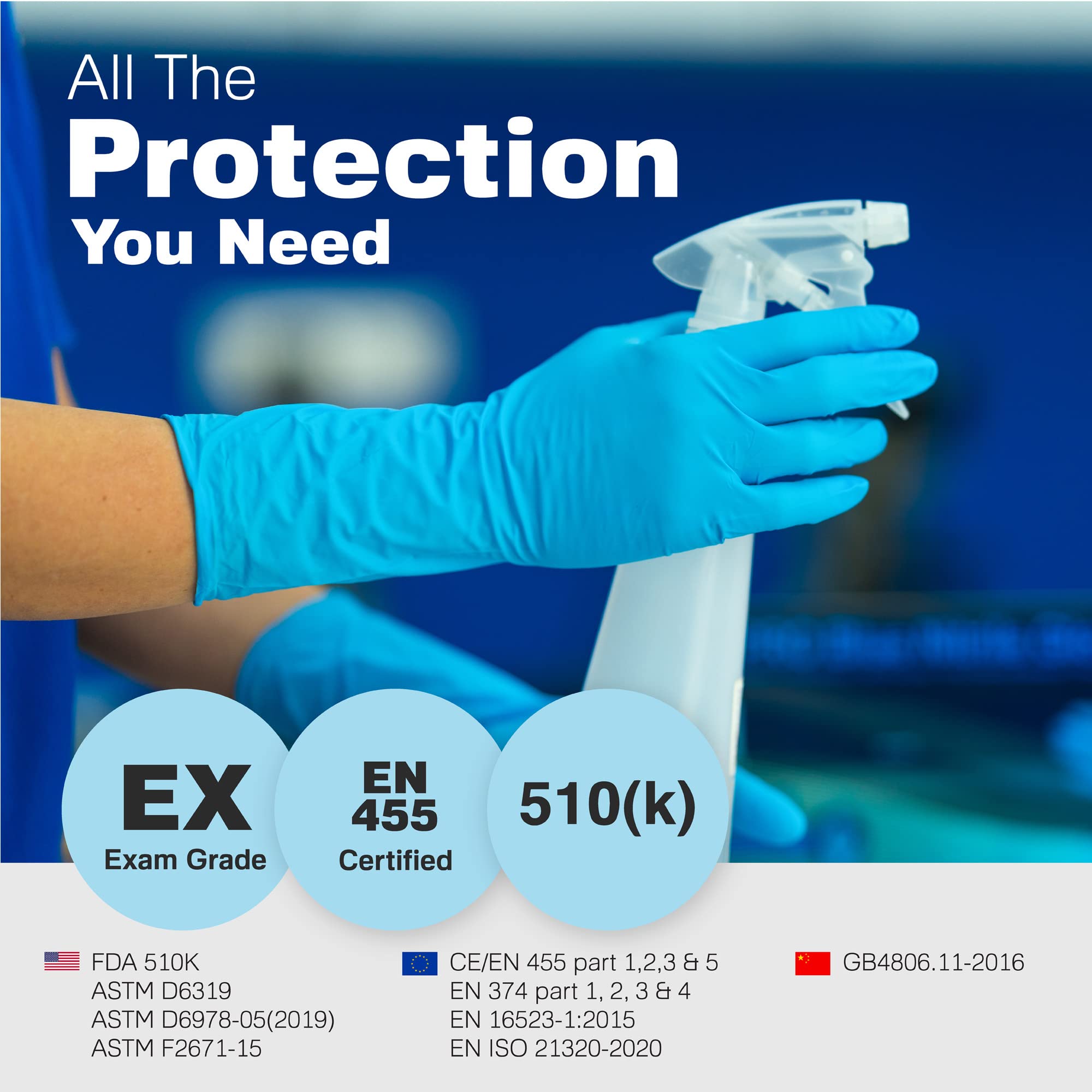 Raxwell Rubber Gloves Disposable Latex Free | Extended Cuff 8.5 Mil Long Heavy Duty Nitrile Gloves Large | 50 Count | Powder Free, Food Grade & Safe | Rubber, Ambidextrous & Non Latex
