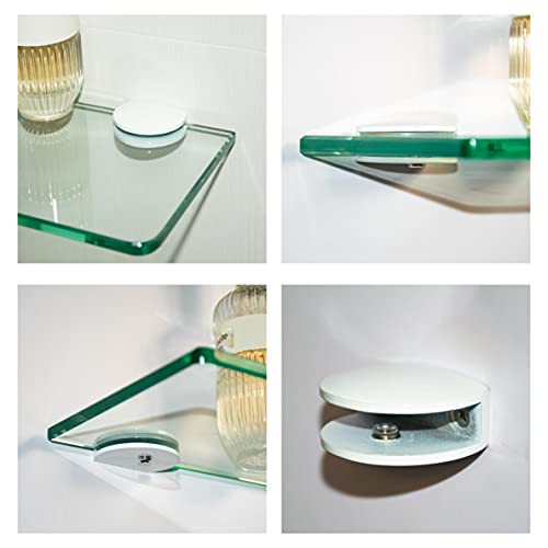 APROTOSS 16 inch Glass Shelf for Bathroom with Heavy Duty Brackets White , Glass Floating Shelf Brackets-Stainless Steel Die Metal - Cast Accessories , Wall Mounted Clear Glass Bathroom Shelf