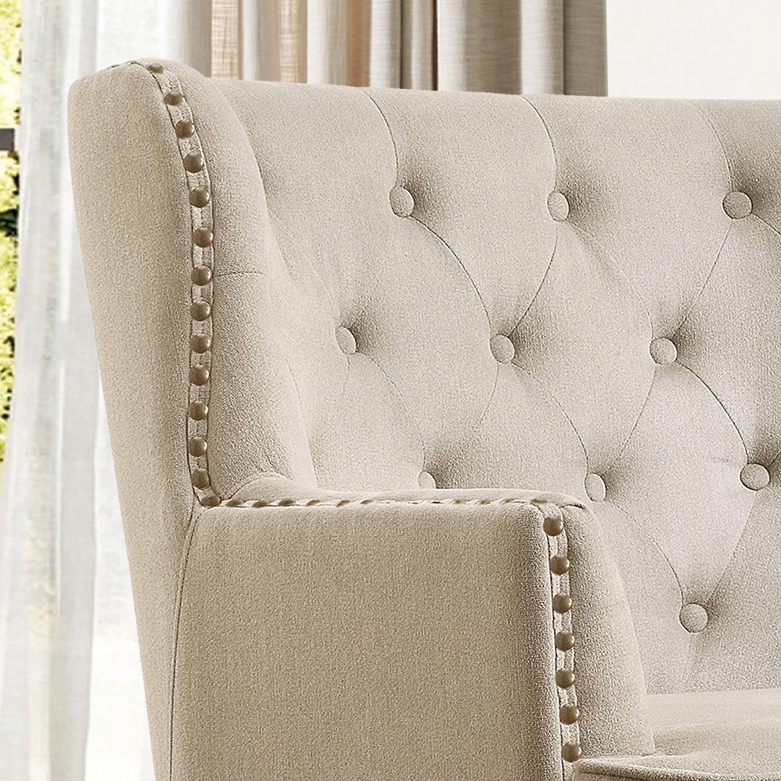 Rosevera Accent Chair and Ottoman Set - Button Tufted Armchair for Living ROM, Bedroom, Reading - Mid-Century Modern Lounge Chair Set - Beige