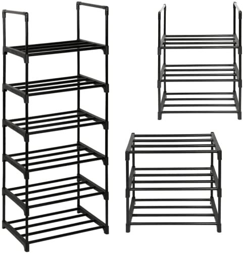 DazHom 6-Tier Shoe Rack, Shoe Storage Organizer Metal for Closet, Stackable Shoe Racks Tower, Space Saving Sturdy Organizer Shoe Shelf for Closet Entryway, Hallway, Living Room, 12-18 Pairs, Black