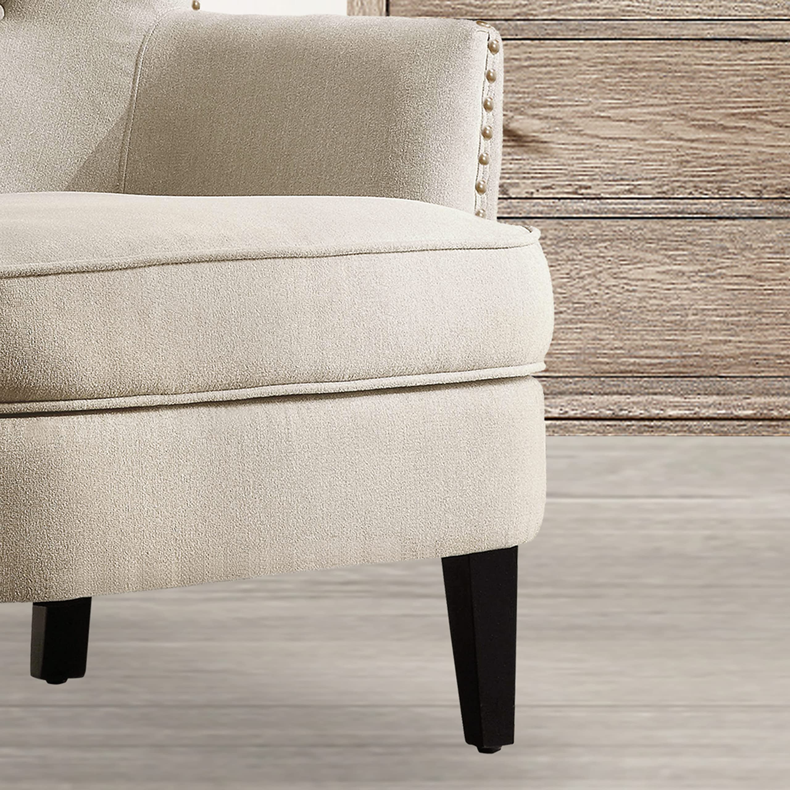 Rosevera Accent Chair and Ottoman Set - Button Tufted Armchair for Living ROM, Bedroom, Reading - Mid-Century Modern Lounge Chair Set - Beige