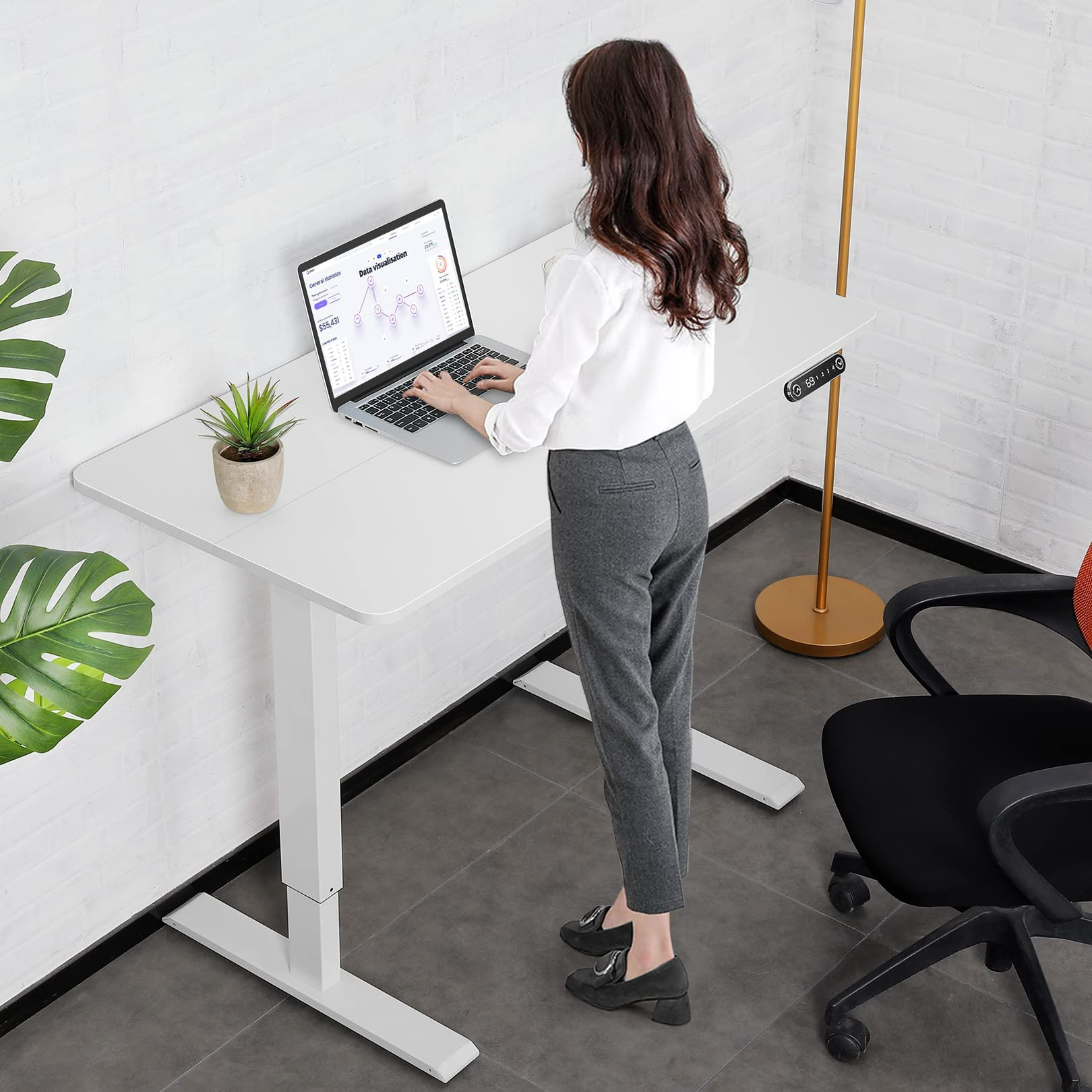 farexon Adjustable Standing Desk, 48in Raising Desk Ergonomic Desk with 2 USB Ports & 3 Power Outlets, and 6.5 ft Power Cord, Height Adjustable Desk with Double Crossbeam Structure, White