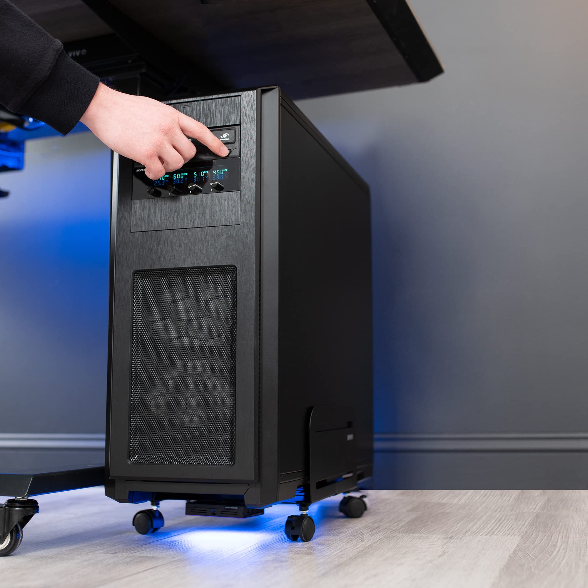 VIVO Large Computer Tower Desktop ATX-Case, CPU Steel Rolling Stand, 7.8 to 14 inch Wide Adjustable Mobile Cart Holder with Locking Caster Wheels, Gaming PC Holder, Black, CART-PC01L