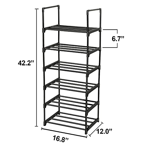 DazHom 6-Tier Shoe Rack, Shoe Storage Organizer Metal for Closet, Stackable Shoe Racks Tower, Space Saving Sturdy Organizer Shoe Shelf for Closet Entryway, Hallway, Living Room, 12-18 Pairs, Black