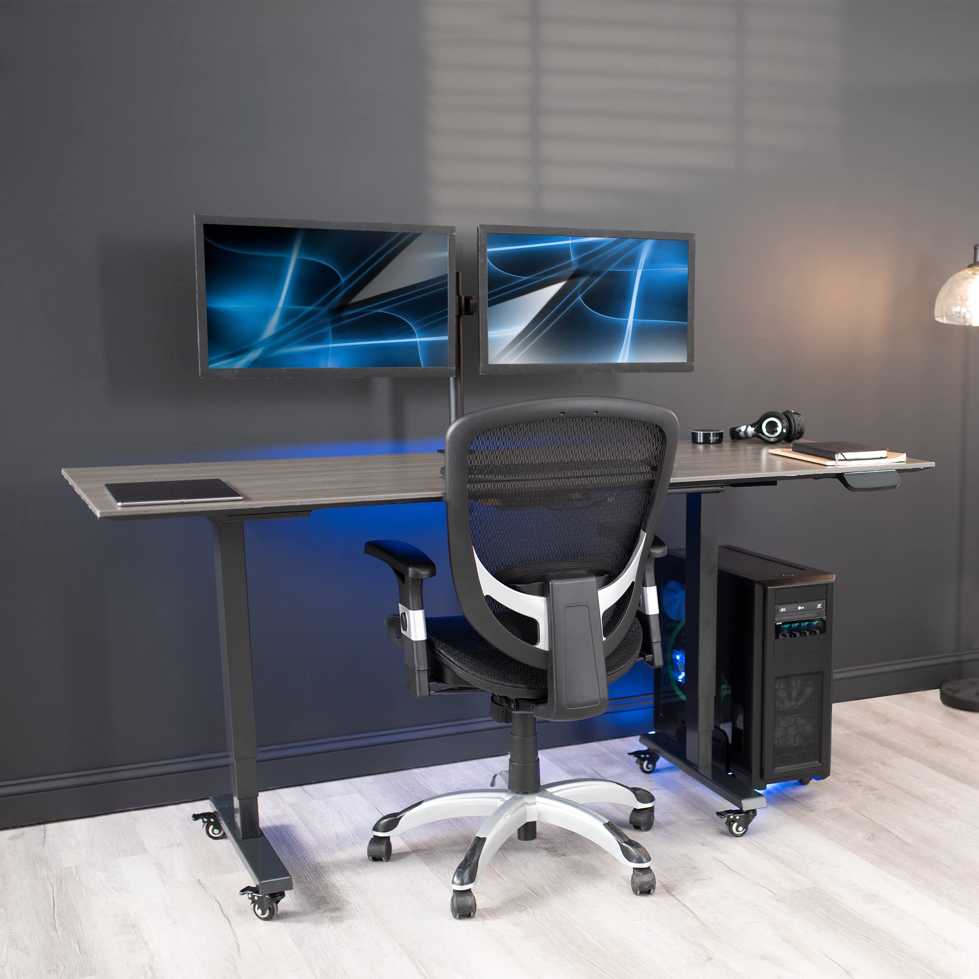 VIVO Large Computer Tower Desktop ATX-Case, CPU Steel Rolling Stand, 7.8 to 14 inch Wide Adjustable Mobile Cart Holder with Locking Caster Wheels, Gaming PC Holder, Black, CART-PC01L