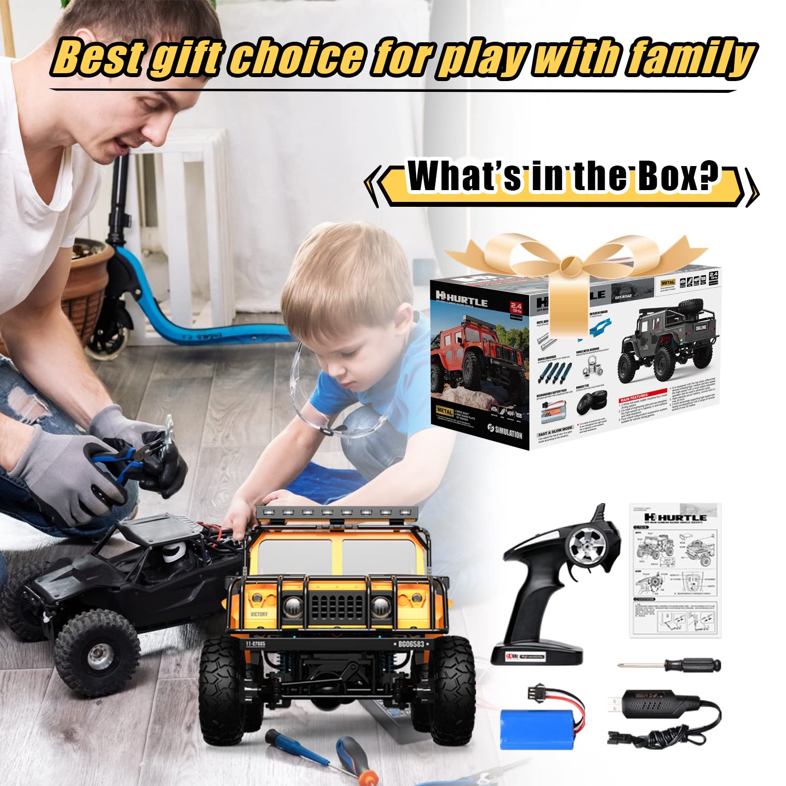 FUUY RC Car 4x4 Rock RC Crawler: Remote Control Truck 1/12 Scale Jeep Toys for Adults Kids Yellow