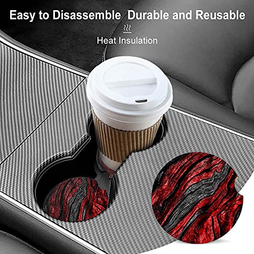 Black Red Wood Grain Ceramic Cup Holders Car Coasters for Women/Men,Absorbent Drink Cup Car Holder Coasters with A Finger Notch 2.56" Pack of 2