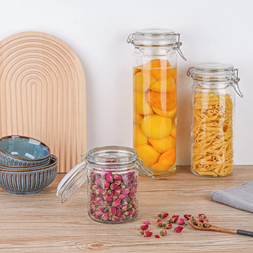 ComSaf Airtight Glass Canister with Lid Set of 6, 25oz Food Storage Jar, Storage Container with Seal Wire Clamp Fastening for Kitchen Fermenting Preserving Canning Pasta Flour Cereal