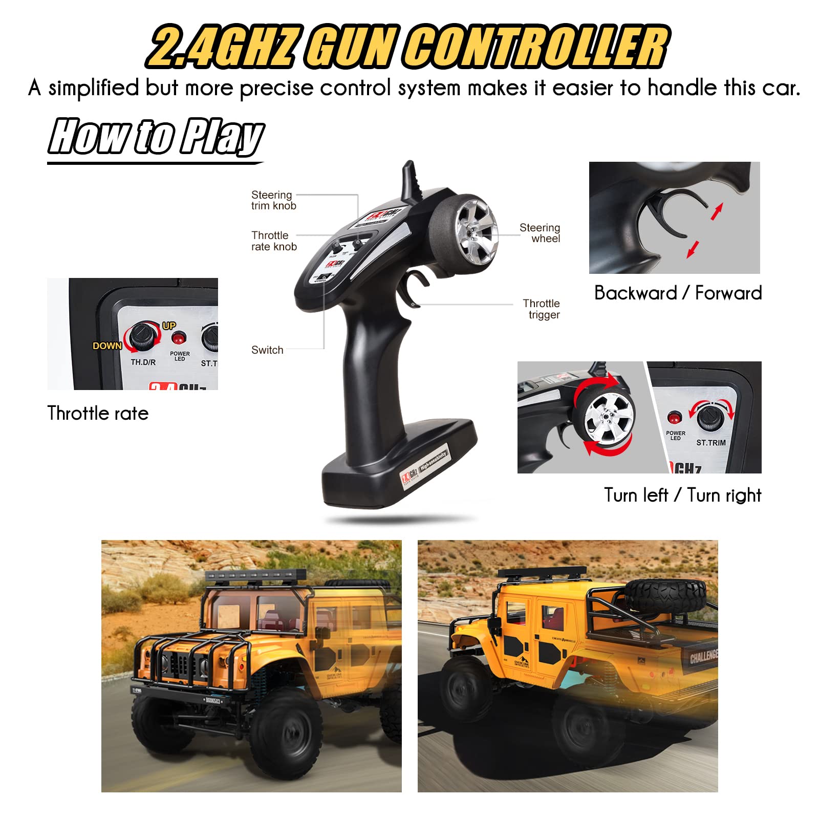 FUUY RC Car 4x4 Rock RC Crawler: Remote Control Truck 1/12 Scale Jeep Toys for Adults Kids Yellow