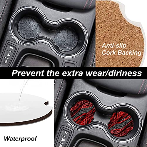 Black Red Wood Grain Ceramic Cup Holders Car Coasters for Women/Men,Absorbent Drink Cup Car Holder Coasters with A Finger Notch 2.56" Pack of 2