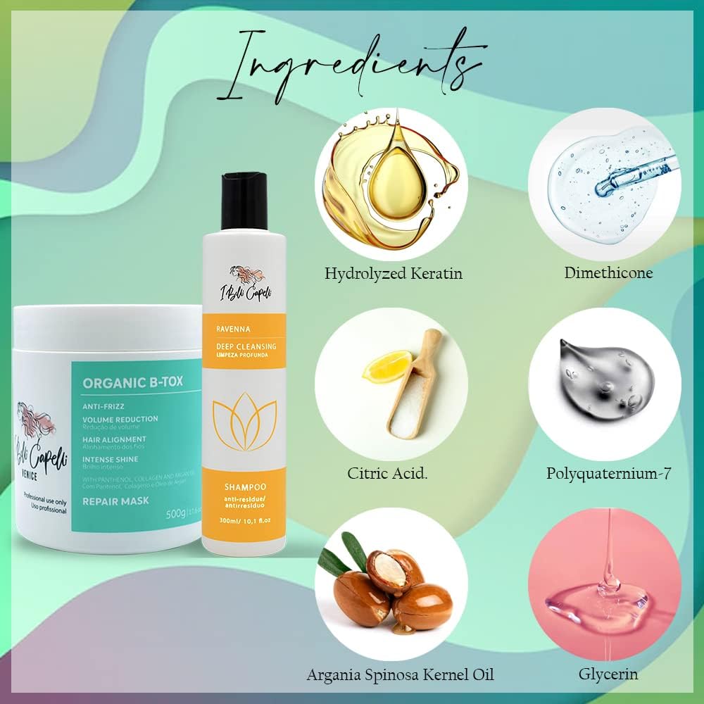 I Belli Capelli Venice B-tox Organic Kit - Organic Treatment 500g/17.60 oz + Deep Cleansing Shampoo 300ml/10.1 fl.oz