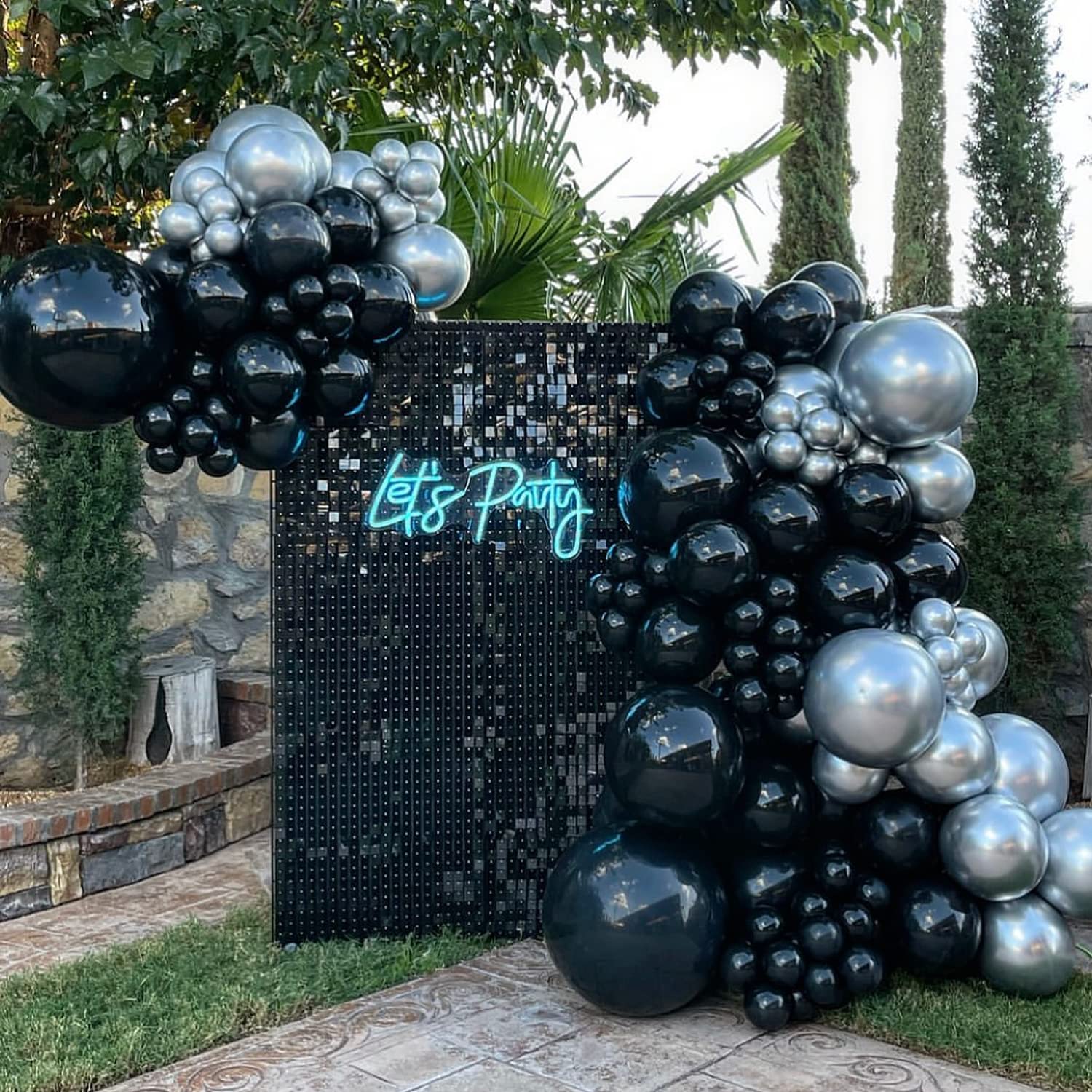 COKAOBE Black and Silver Balloons Garland Kit, 124pcs Black Metallic Silver Confetti Balloon Arch Kit for Wedding Engagements Birthday Graduation Baby Shower Celebrations Anniversary Party Decorations