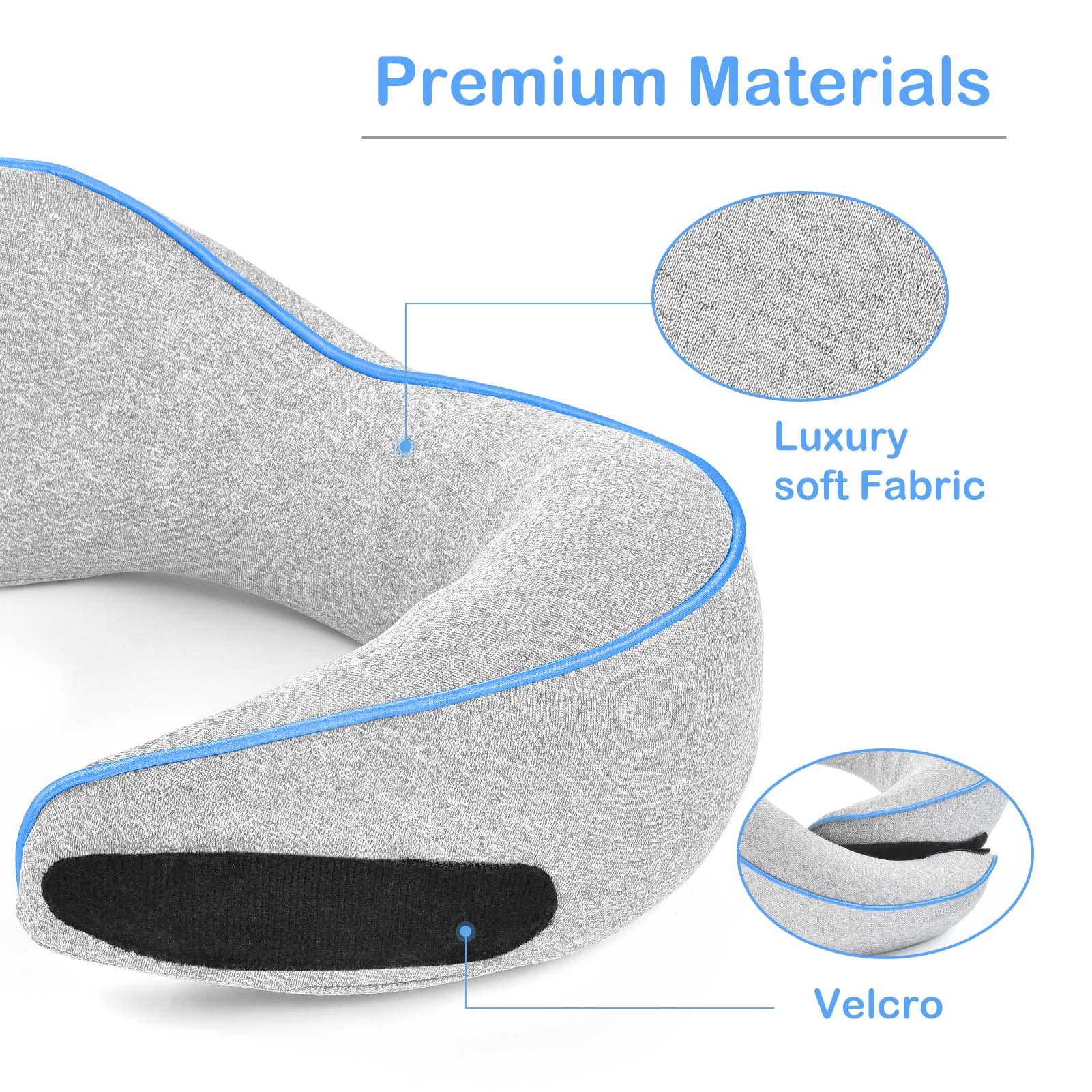 Cozary Travel Neck Pillow Portable Soft Memory Foam Neck Support Travel Pillow U Shape Supportive Adjustable Neck Pillows with Skin Friendly Breathable Cover for Travel Office Car Bus Plane Grey
