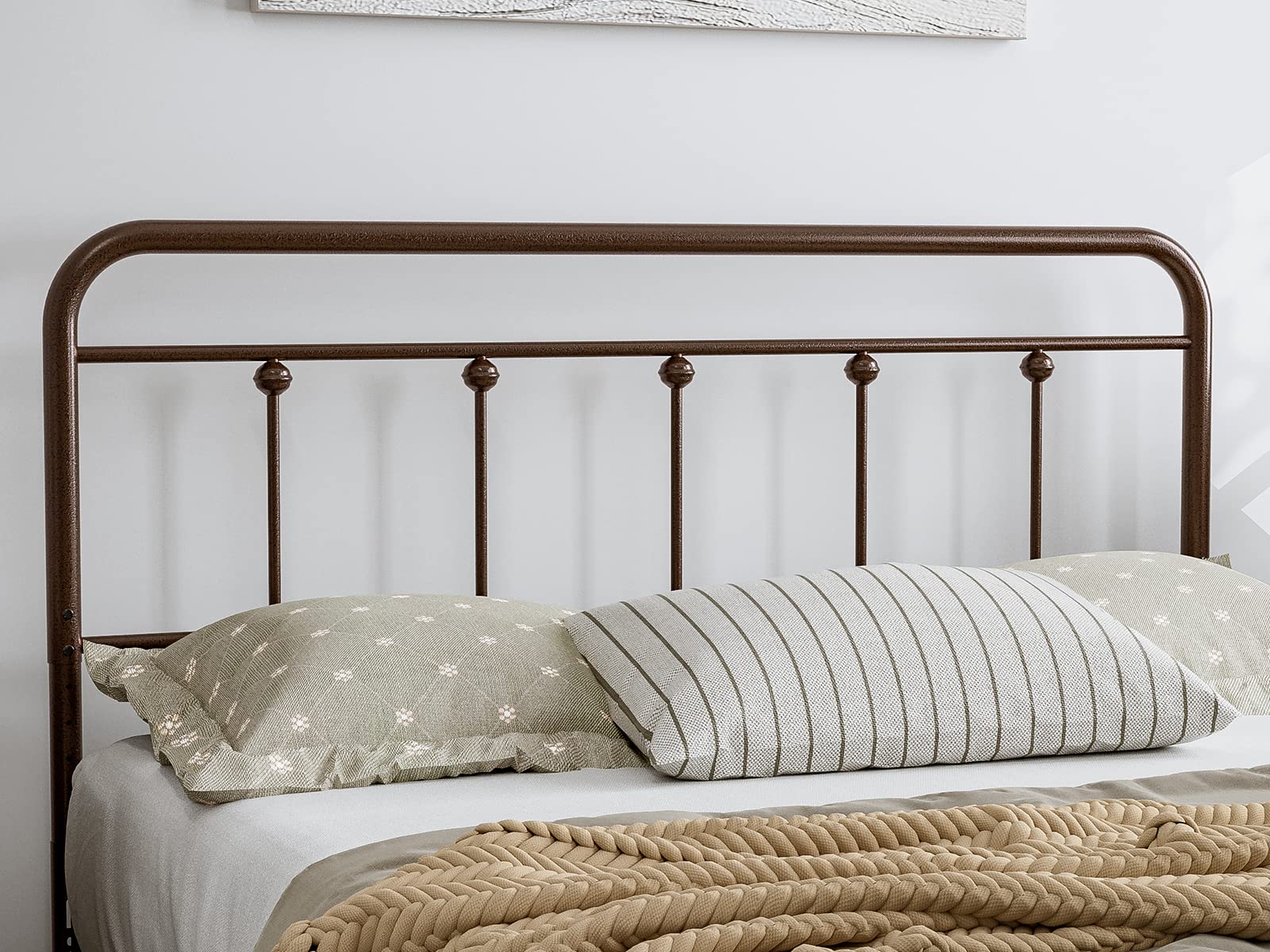 IKIFLY Metal Queen Size Headboard, Adjustable Height, Farmhouse Victorian Style, Easy Assembly, Steel Headboard Only for Bedroom, Brown/Queen