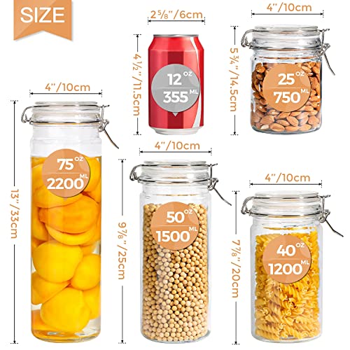 ComSaf Airtight Glass Canister with Lid Set of 6, 25oz Food Storage Jar, Storage Container with Seal Wire Clamp Fastening for Kitchen Fermenting Preserving Canning Pasta Flour Cereal