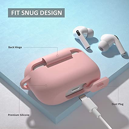 Loirtlluy Airpods Pro Silicone Case with 2 Pairs Ear Tips Covers, Soft Premium Skin Case Cover Shock-Proof Protective Case with Keychain for Airpods Pro, Front LED Visible, Pink