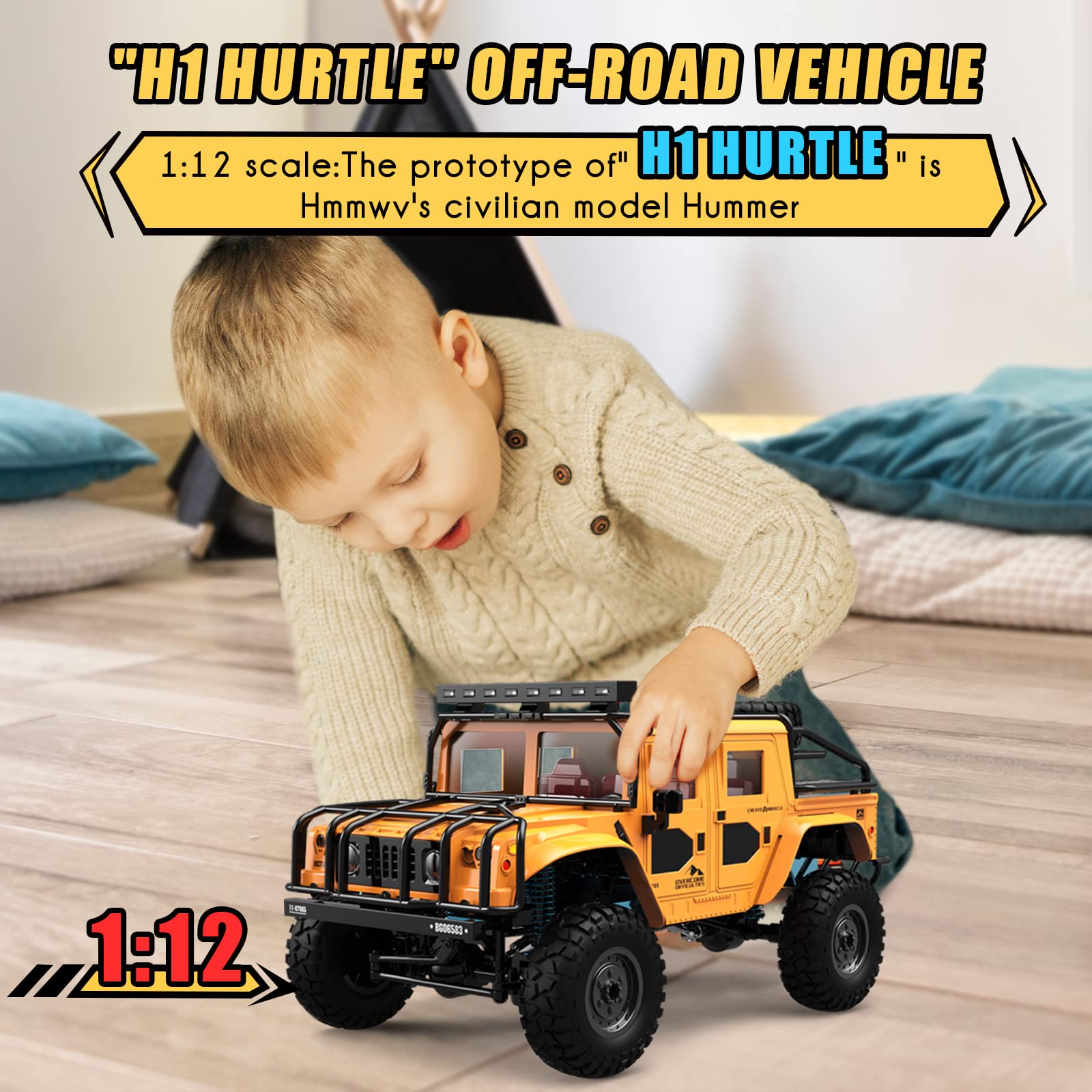 FUUY RC Car 4x4 Rock RC Crawler: Remote Control Truck 1/12 Scale Jeep Toys for Adults Kids Yellow