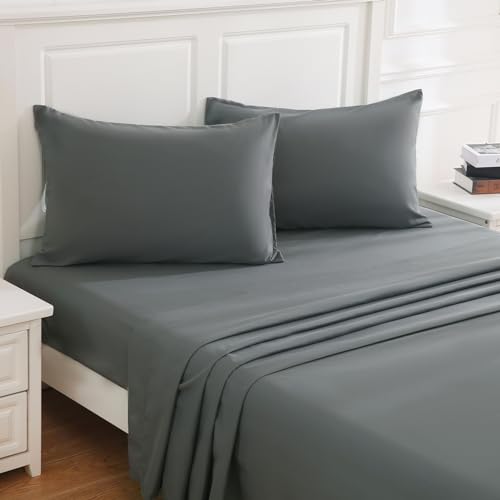 Overket Full Sheet Set Ultra Soft Full Bed Sheets 1800 Series Luxury Cooling Sheets-100% Microfiber-Breathable-Wrinkle Free - Full Size Dark Grey-4PC